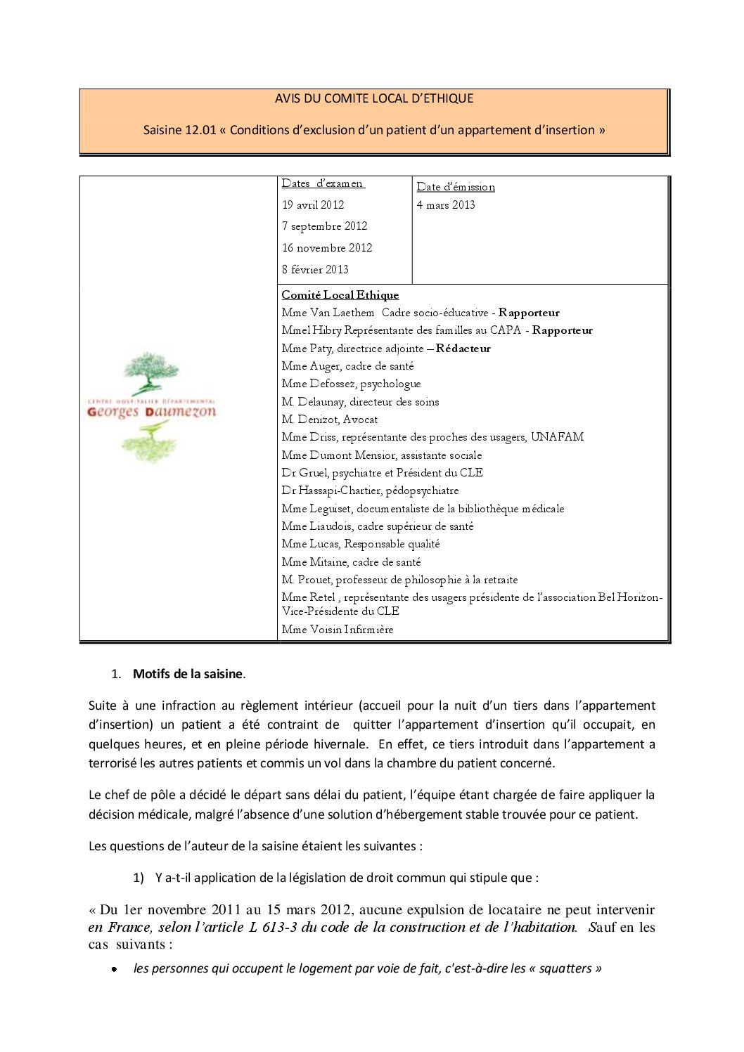 avis d`absence à un examen